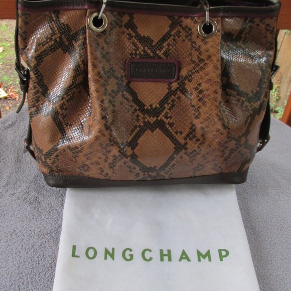 Longchamp | Bags | Longchamp Tan Brown Snake Python Leather Satchel ...